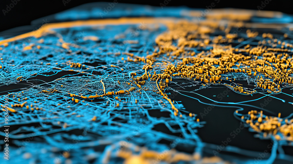 Technical aerial visual, 3D LiDAR GIS aerial map satellite scan model ...