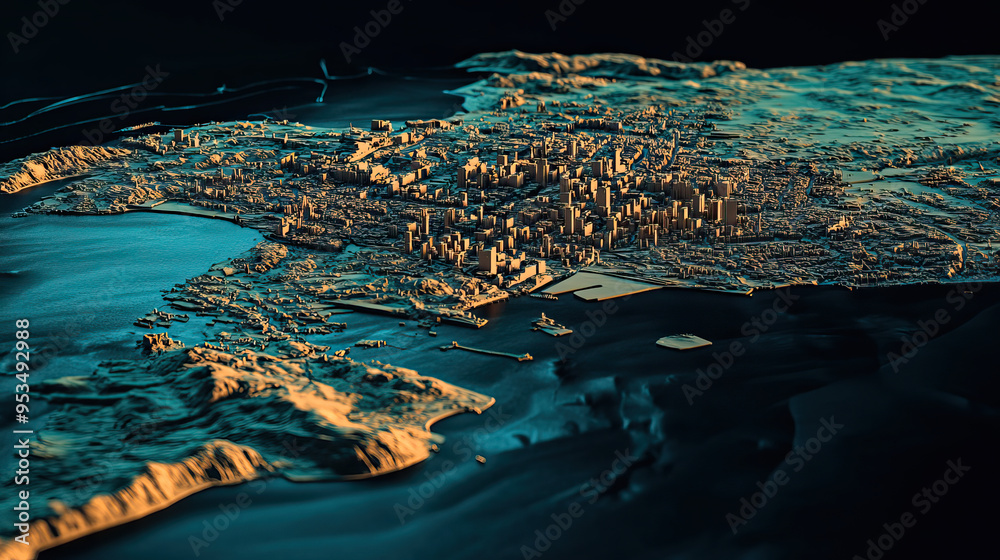 Technical aerial visual, 3D LiDAR GIS aerial map satellite scan model ...