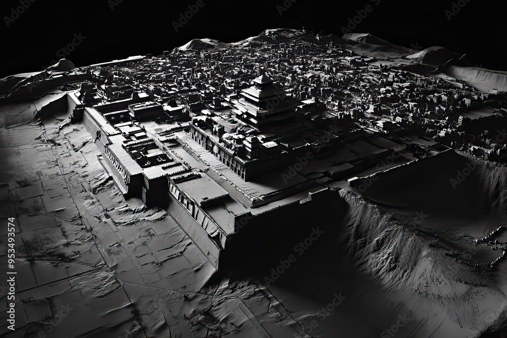 Technical aerial visual, 3D LiDAR GIS aerial map satellite scan model ...