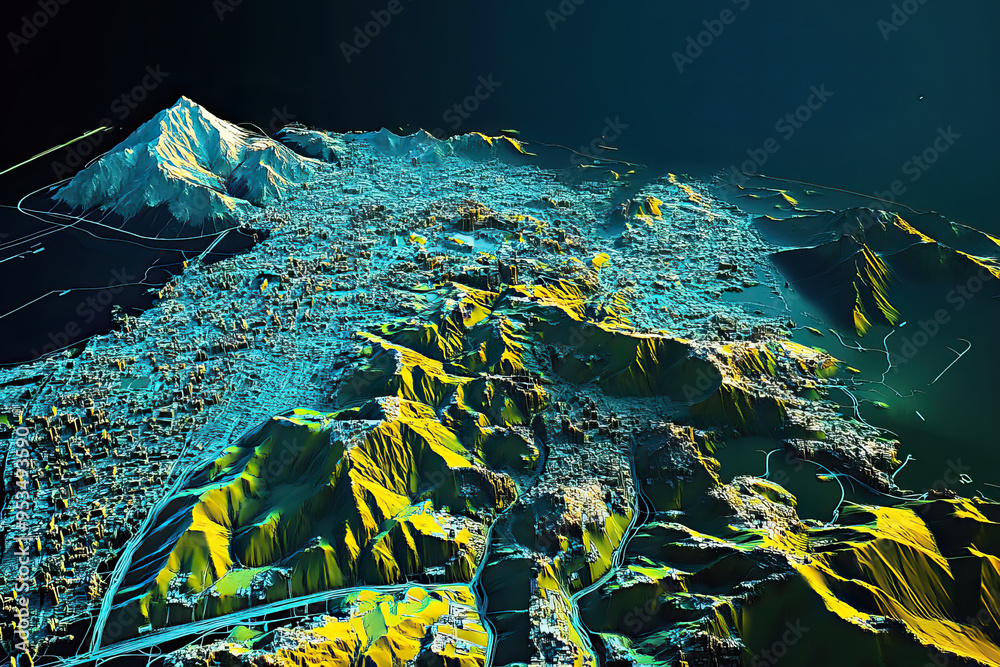 Technical aerial visual, 3D LiDAR GIS aerial map satellite scan model ...