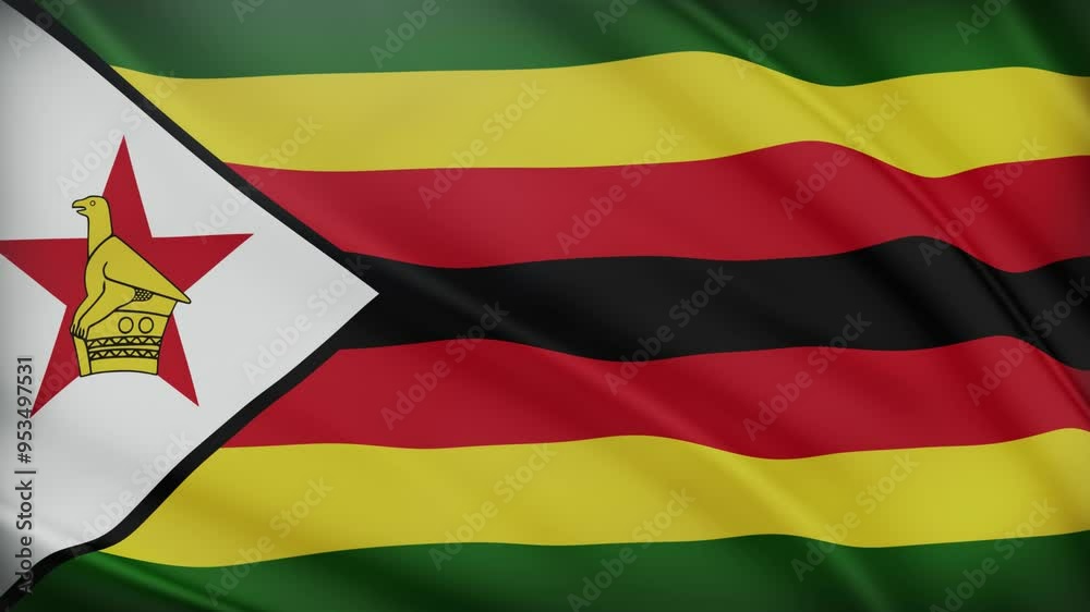 Zimbabwe Flag Waving: 3D Satin Fabric Texture. Realistic 4K Flag of the ...