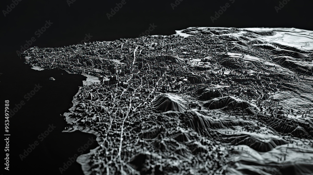 Technical aerial visual, 3D LiDAR GIS aerial map satellite scan model ...