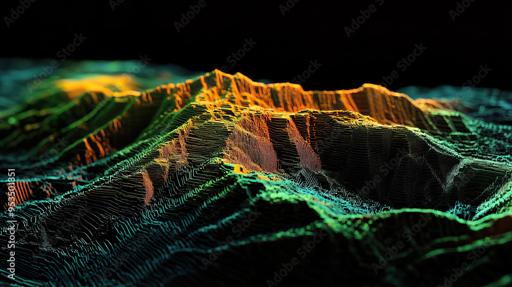 Technical aerial visual, 3D LiDAR GIS aerial map satellite scan model ...