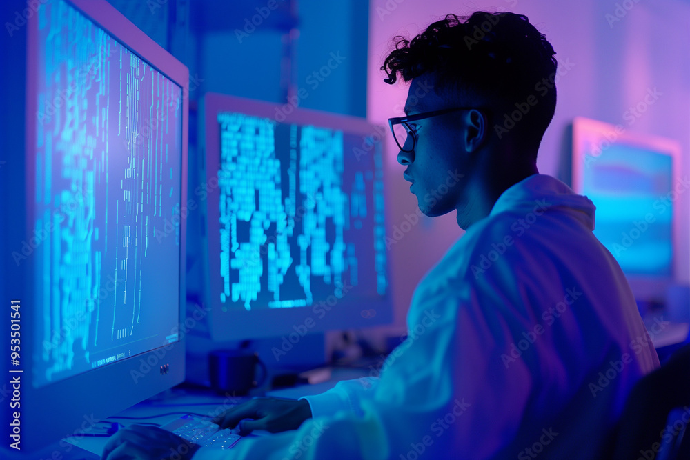 Foto de University student working on computer using AI artificial ...