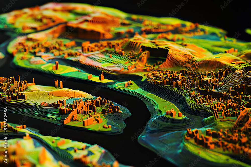 Technical aerial visual, 3D LiDAR GIS aerial map satellite scan model ...