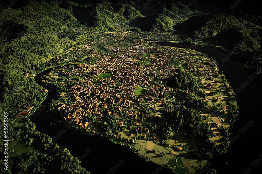 Technical aerial visual, 3D LiDAR GIS aerial map satellite scan model ...