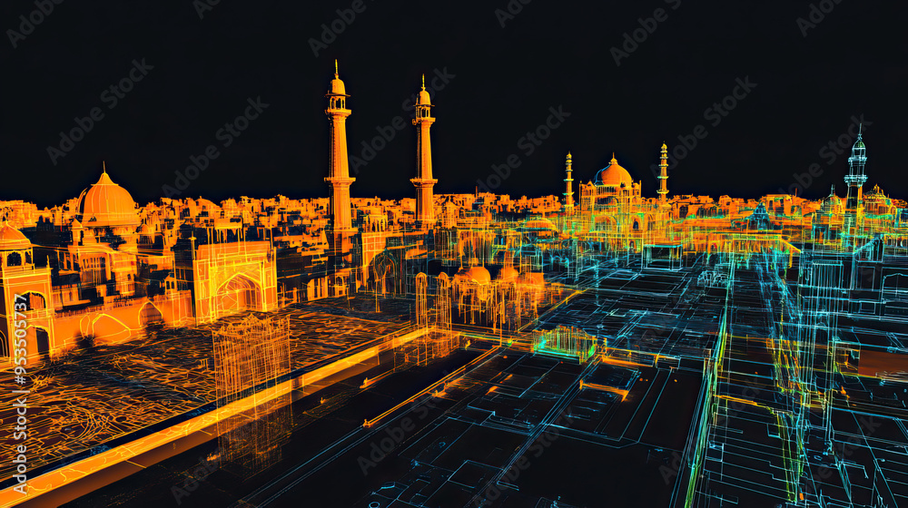 Technical aerial visual, 3D LiDAR GIS aerial map satellite scan model ...