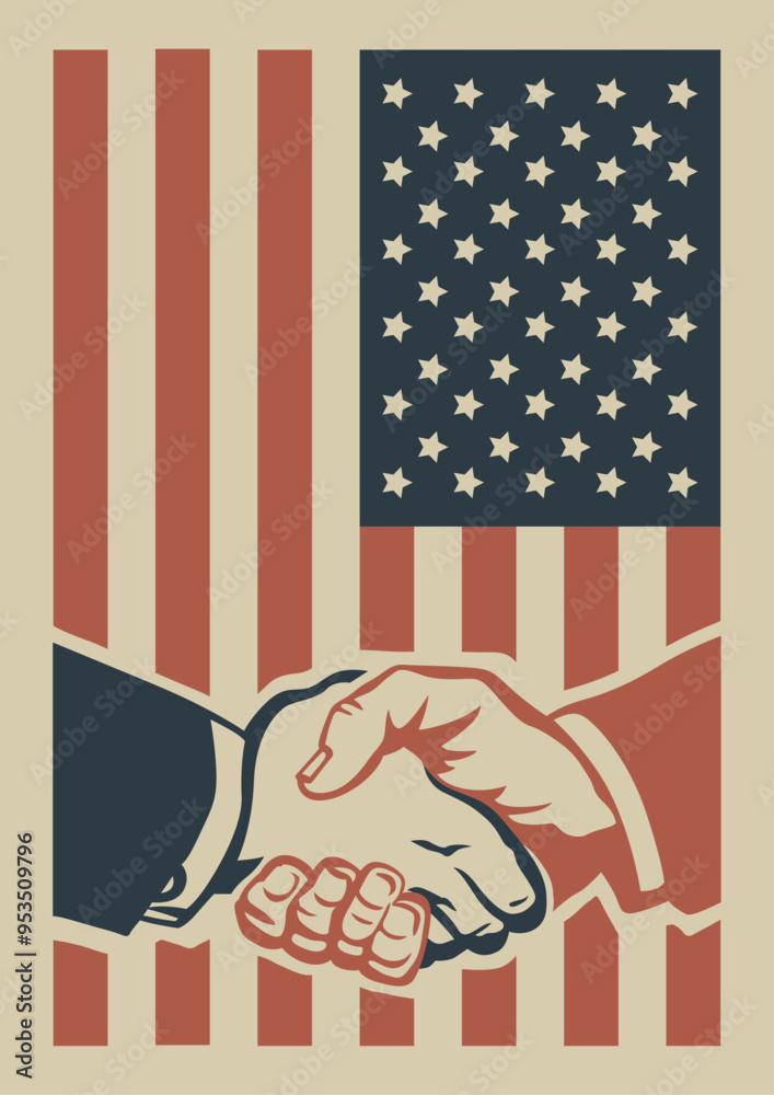 USA Elections. Politicians Handshake, Retro Propaganda Posters Style ...