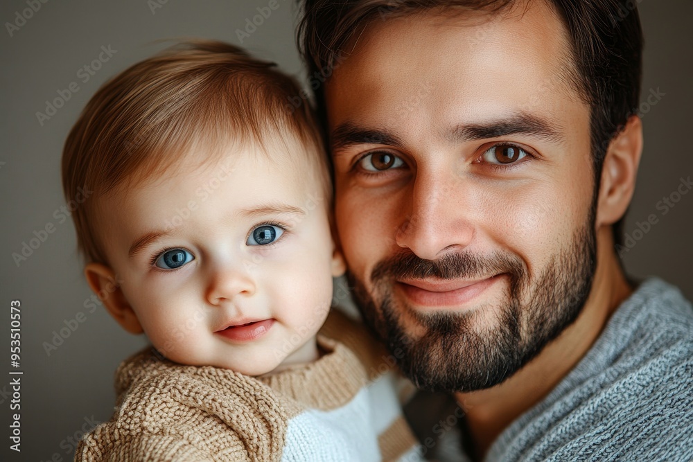 young father having nice time with his son. close up portrait, isolated ...