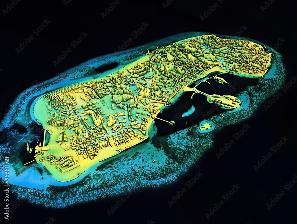 Technical aerial visual, 3D LiDAR GIS aerial map satellite scan model ...