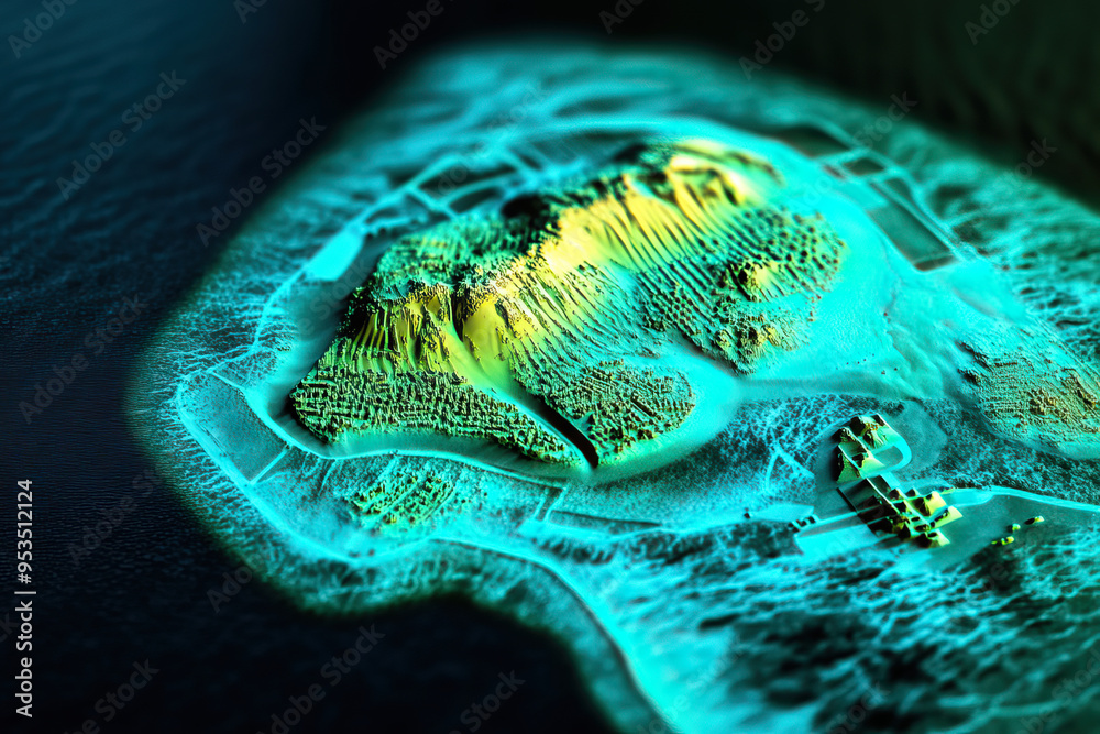 Technical aerial visual, 3D LiDAR GIS aerial map satellite scan model isolated, showing Male ...