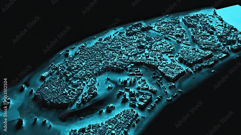 Technical aerial visual, 3D LiDAR GIS aerial map satellite scan model isolated, showing Male ...