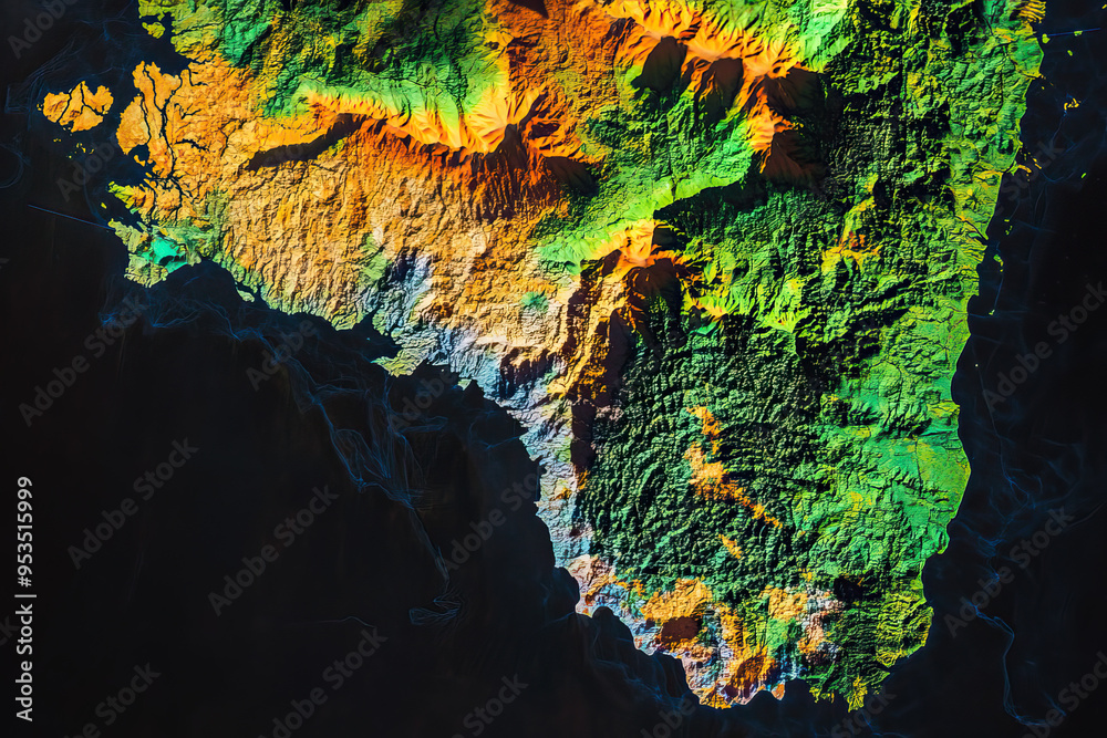 Technical aerial visual, 3D LiDAR GIS aerial map satellite scan model ...