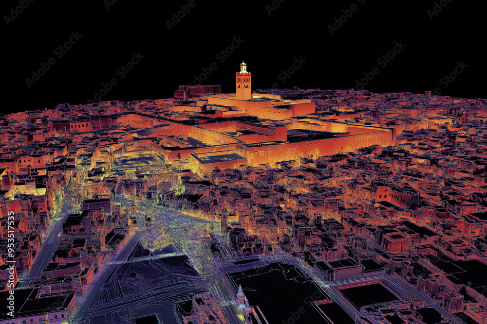Technical aerial visual, 3D LiDAR GIS aerial map satellite scan model ...