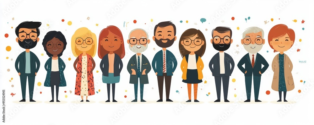 Team Inclusiveness. cartoon illustration of a group of diverse people ...