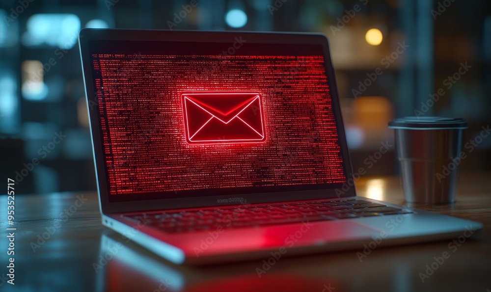 Phishing Awareness: laptop show red email inbox with a warning sign ...