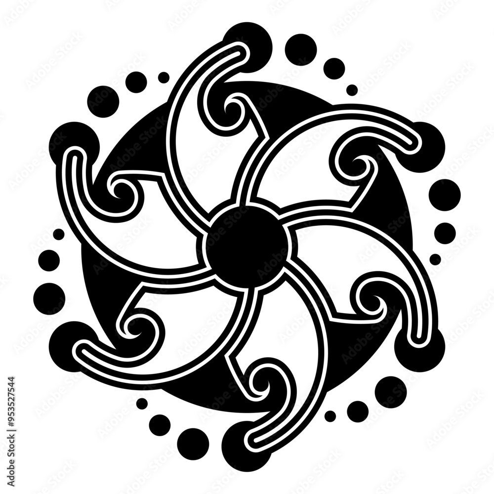 Pinwheel shaped crop circle pattern. Structure in the shape of a six ...