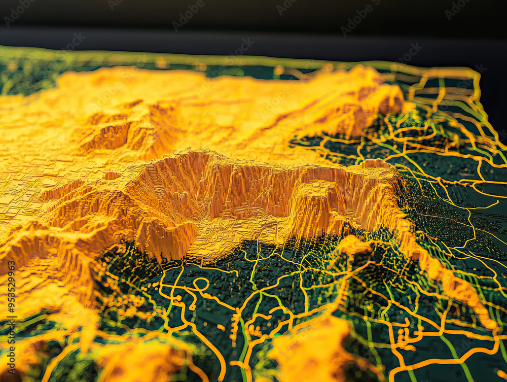 Technical aerial visual, 3D LiDAR GIS aerial map satellite scan model ...