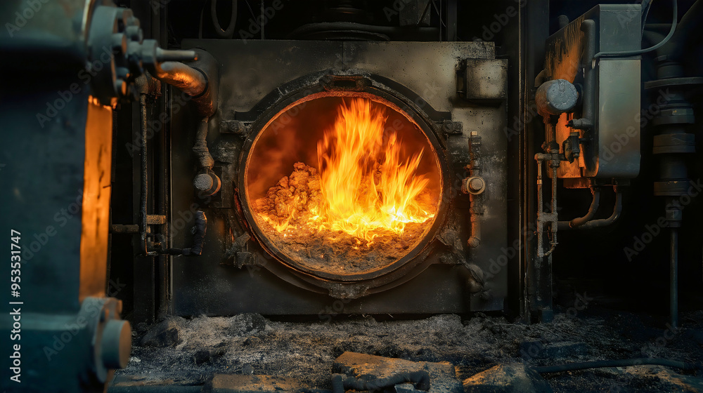 Furnace in hot metallurgy industry, harnesses heat fire flame for iron ...
