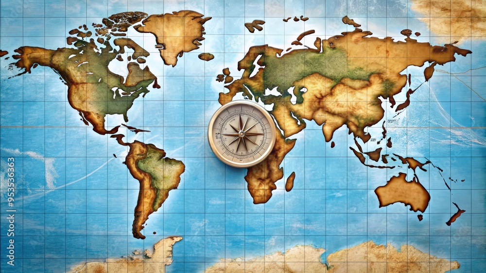 A concept of a flat earth model with a map and compass, Flat Earth, Map ...