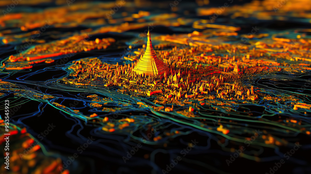 Technical aerial visual, 3D LiDAR GIS aerial map satellite scan model ...