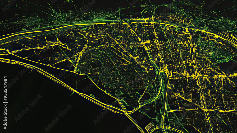 Technical aerial visual, 3D LiDAR GIS aerial map satellite scan model ...