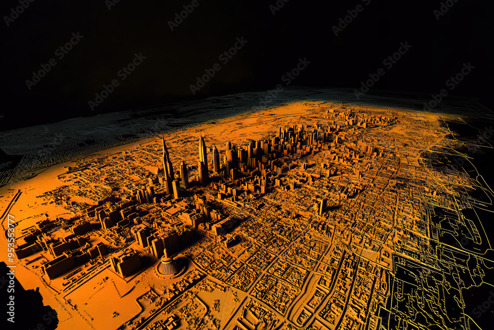 Technical aerial visual, 3D LiDAR GIS aerial map satellite scan model ...