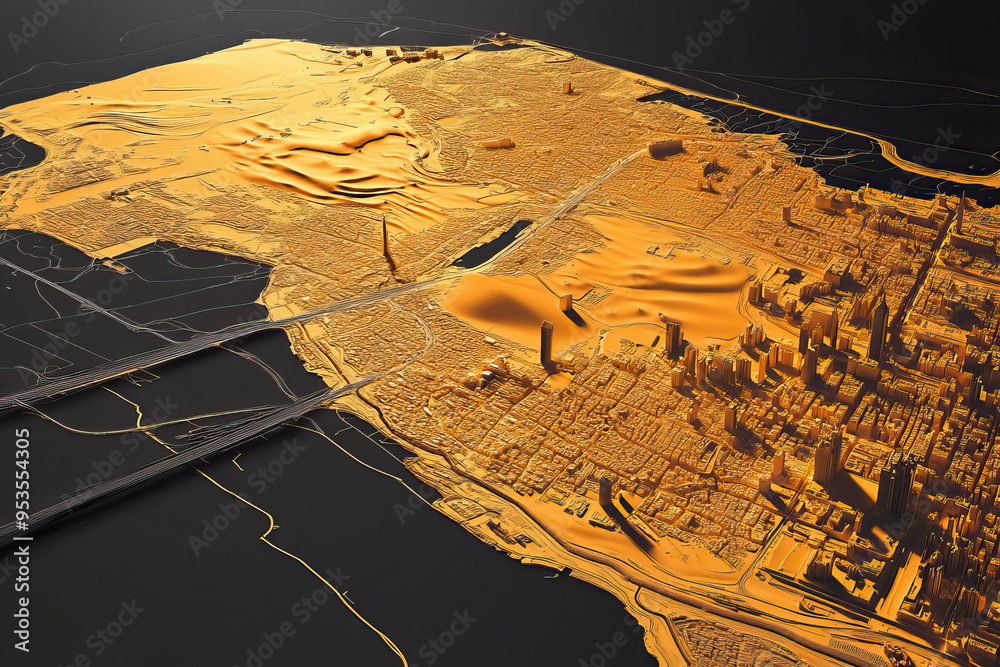 Technical aerial visual, 3D LiDAR GIS aerial map satellite scan model ...
