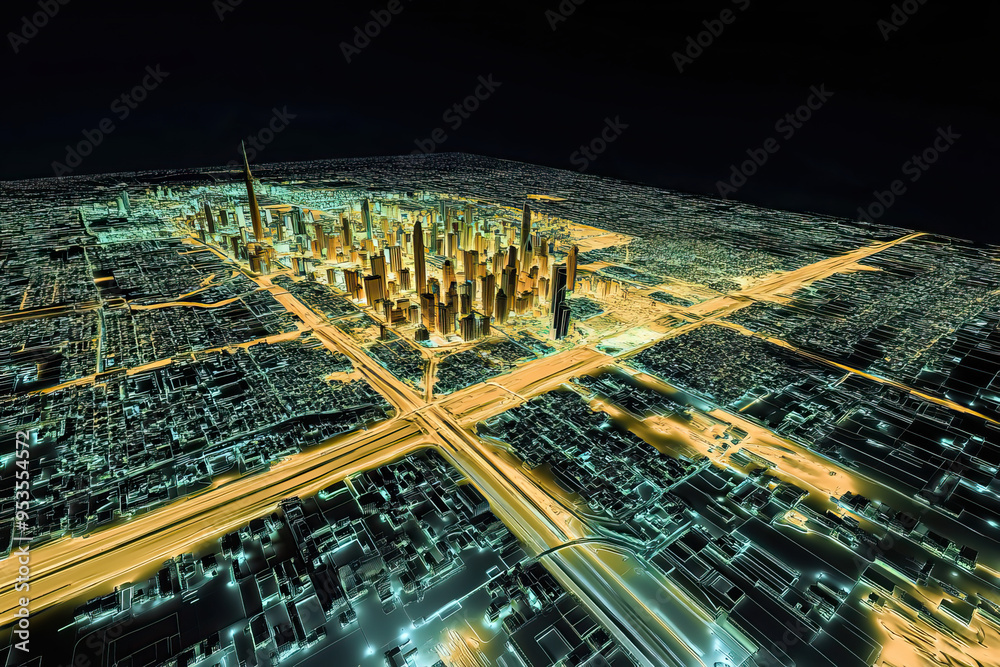 Technical aerial visual, 3D LiDAR GIS aerial map satellite scan model ...