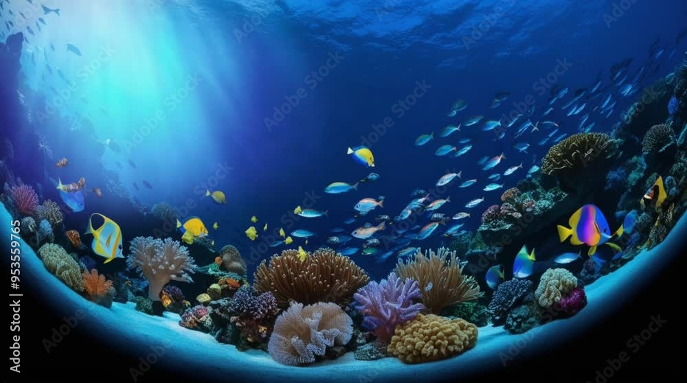 A vibrant underwater scene with colorful fish swimming among coral ...