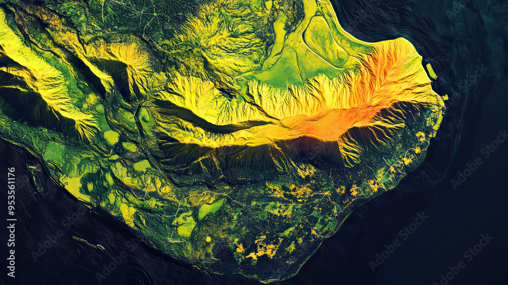 Technical aerial visual, 3D LiDAR GIS aerial map satellite scan model ...