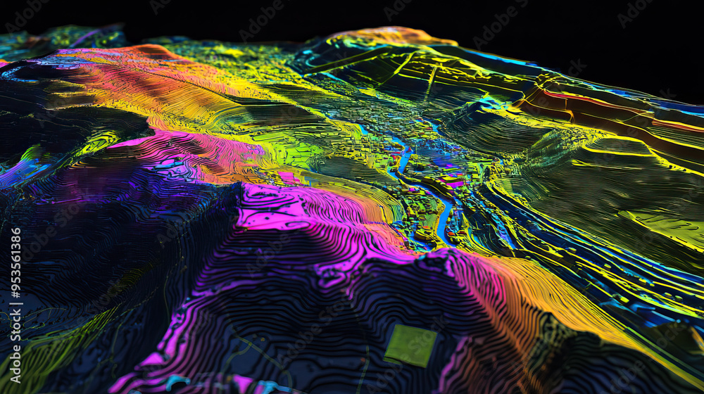 Technical aerial visual, 3D LiDAR GIS aerial map satellite scan model ...