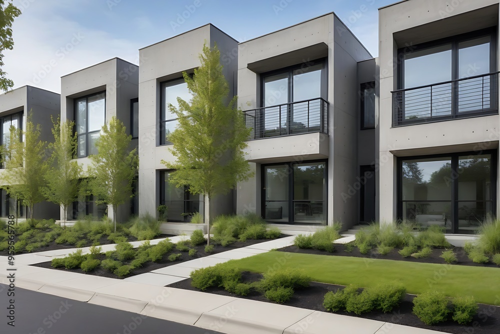 Contemporary architecture in a multifamily building with multiple units ...