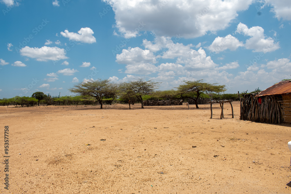 tipica rancheria wayuu en el departamento de la guajira, en colombia ...
