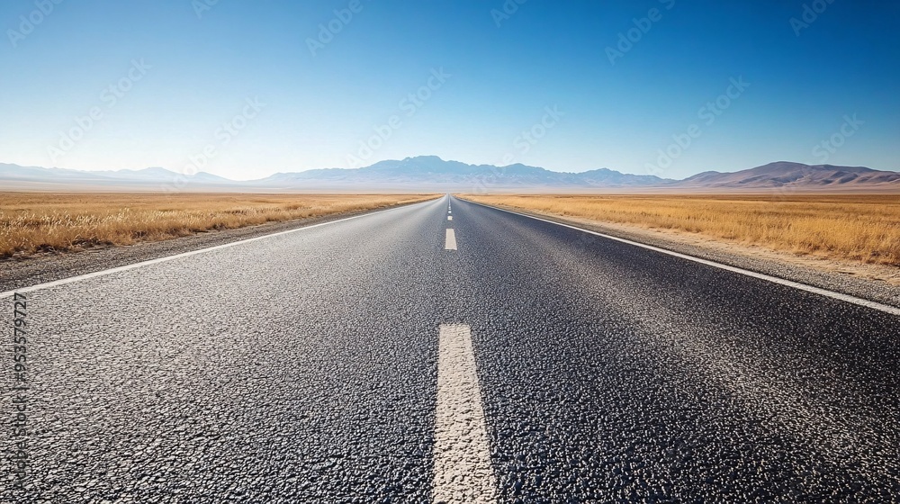 Deserted highway stretching into the horizon vast empty plains ...