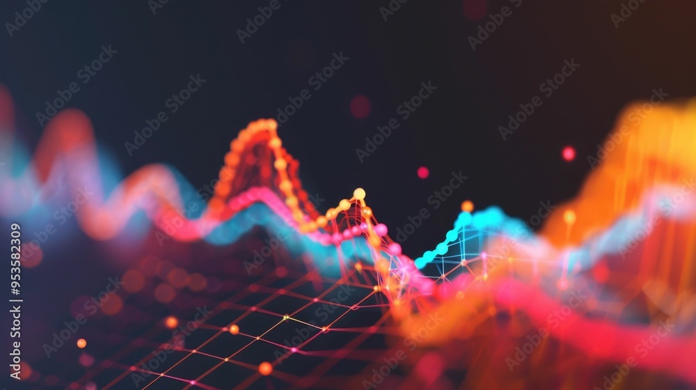Vibrant and dynamic data visualization showcasing regression analysis with detailed trend lines ...