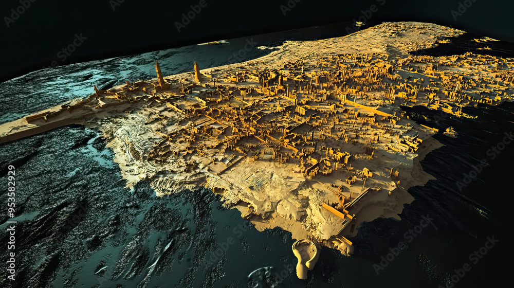 Technical aerial visual, 3D LiDAR GIS aerial map satellite scan model ...