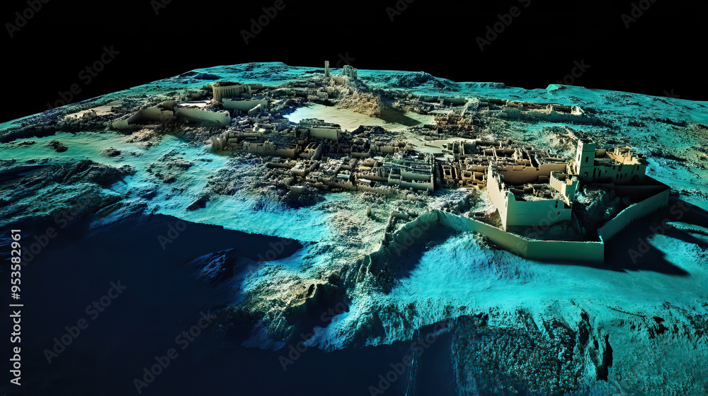 Technical aerial visual, 3D LiDAR GIS aerial map satellite scan model ...