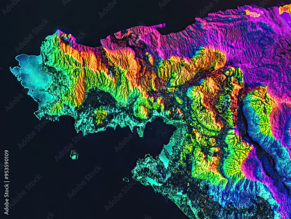 Technical aerial visual, 3D LiDAR GIS aerial map satellite scan model ...