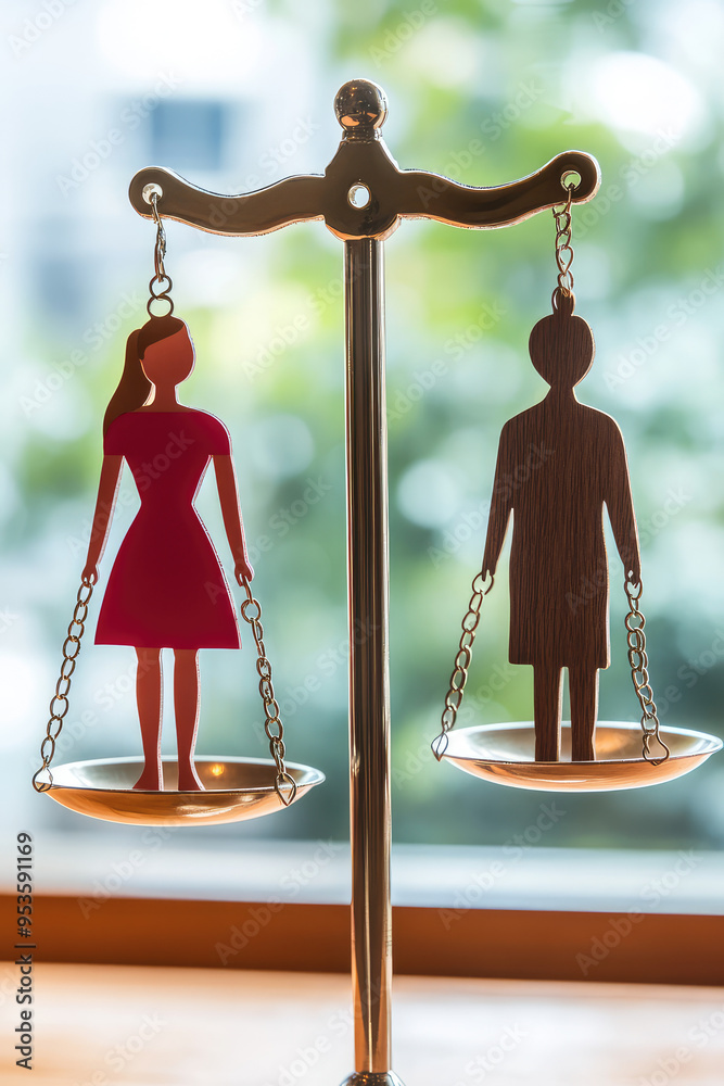 Scales with female figure and male figure. Concept of gender equality ...