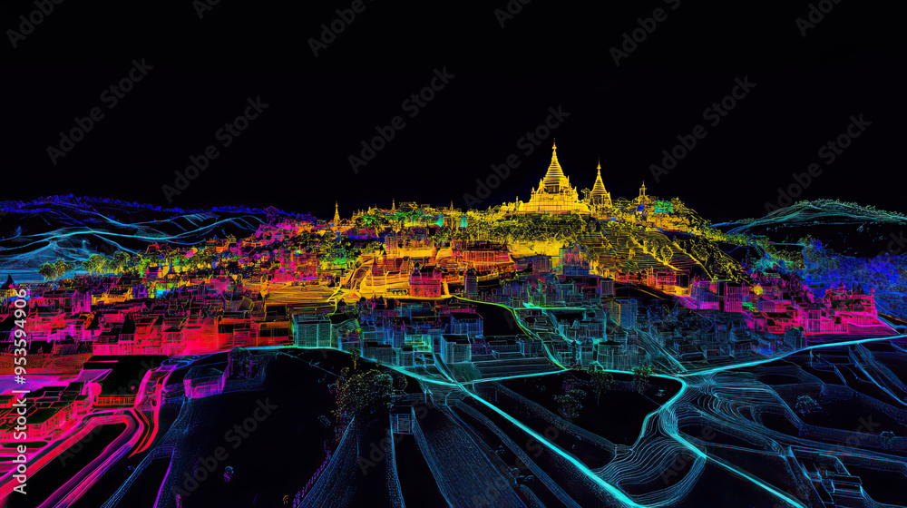 Technical aerial visual, 3D LiDAR GIS aerial map satellite scan model ...