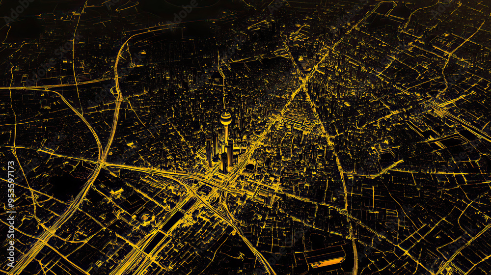Technical aerial visual, 3D LiDAR GIS aerial map satellite scan model ...