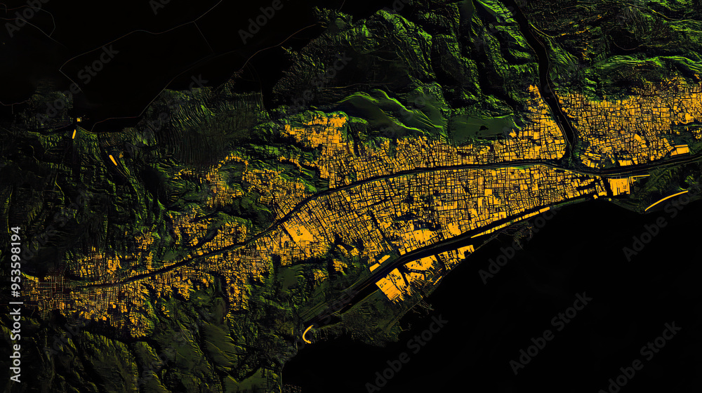 Technical aerial visual, 3D LiDAR GIS aerial map satellite scan model ...