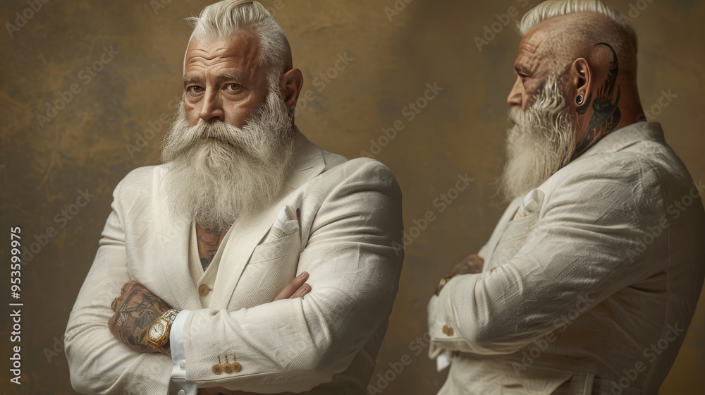 a full body portrait of a two large heavily muscled powerfully built ...