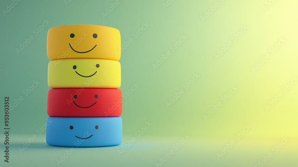 Stack of colorful blocks with smiley faces is showing a range of ...