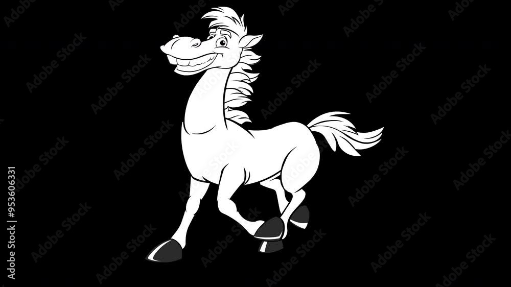 Horse gallop running - animation cycle. Black and white cartoon loop ...