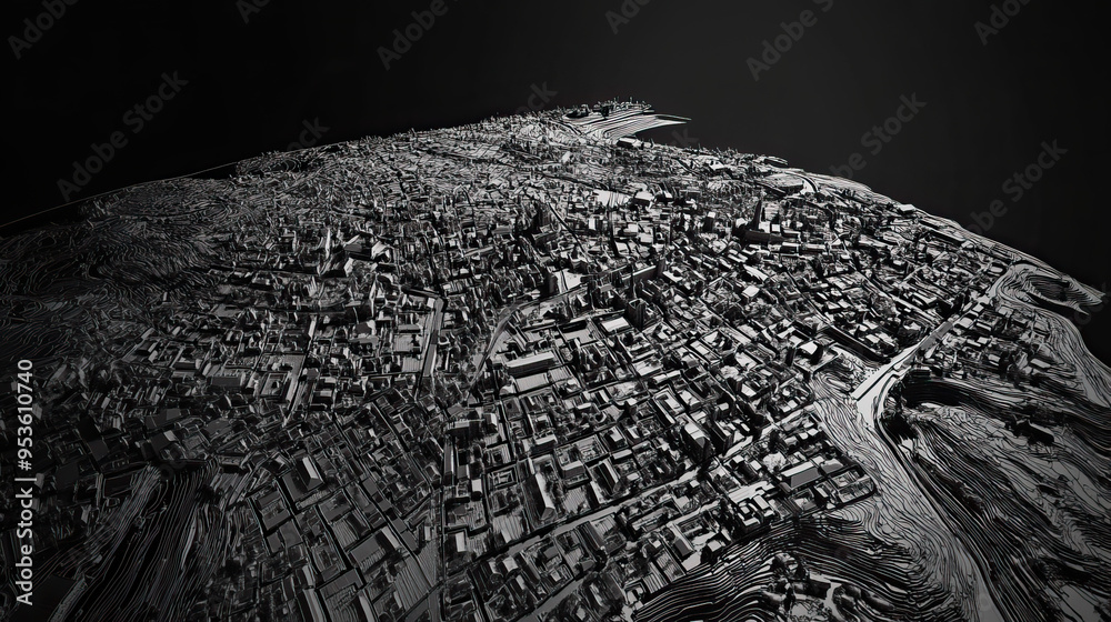 Technical aerial visual, 3D LiDAR GIS aerial map satellite scan model ...