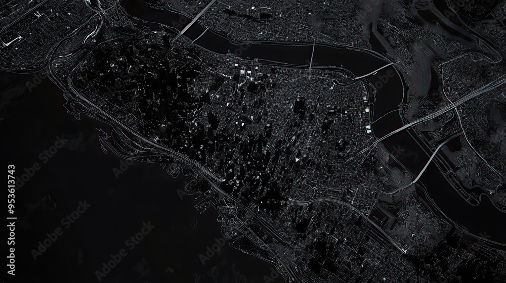 Technical aerial visual, 3D LiDAR GIS aerial map satellite scan model ...