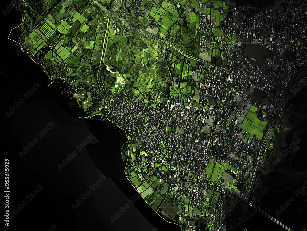 Technical aerial visual, 3D LiDAR GIS aerial map satellite scan model ...