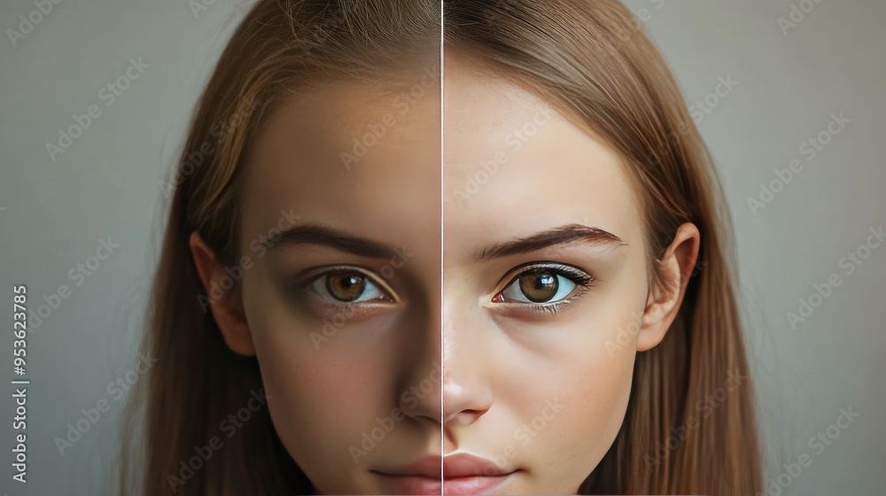 Before and after comparison of a young woman with a receding hairline ...